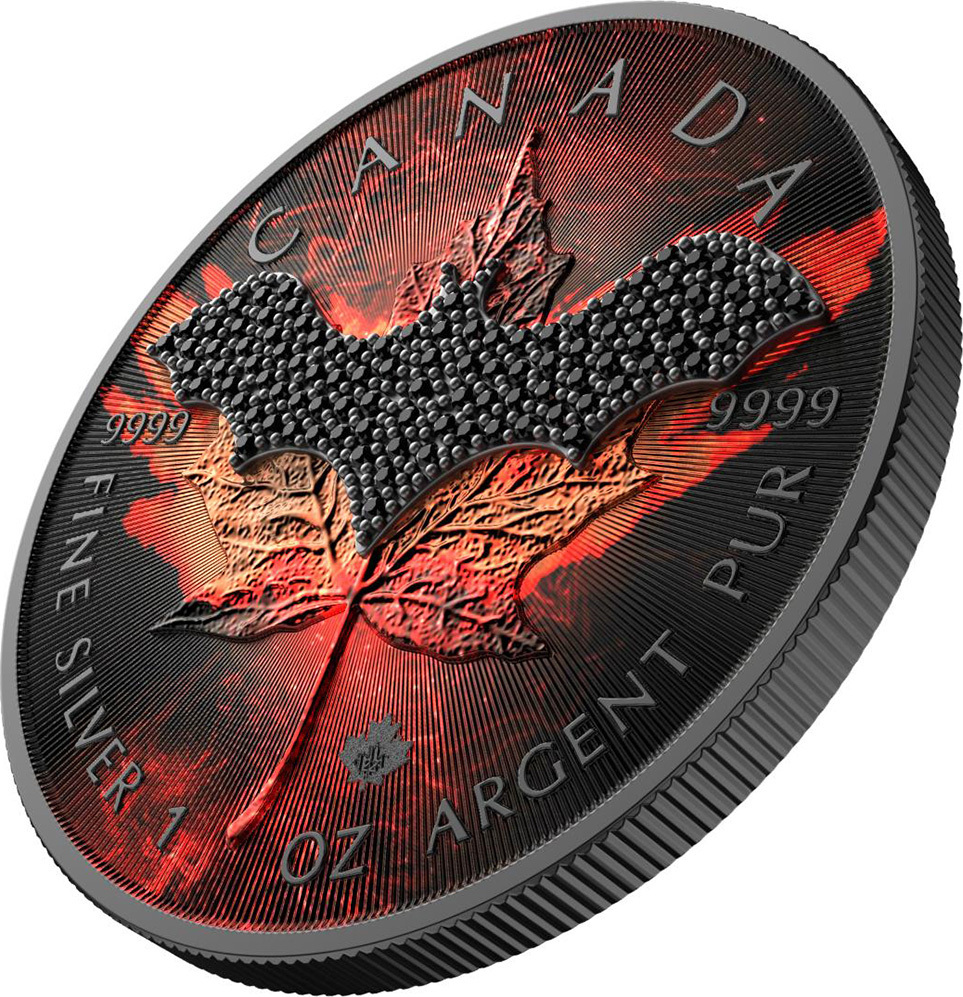 5 Dollars DARK BAT Bejeweled Maple Leaf 1 Oz Silver Coin 5$ Canada 2022 ...