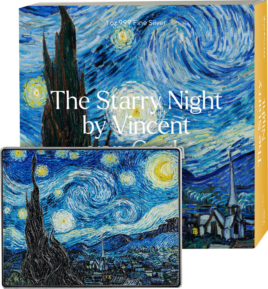 STARRY NIGHT By Vincent Van Gogh Colored 1 Oz Silver Coin 5000 Francs ...