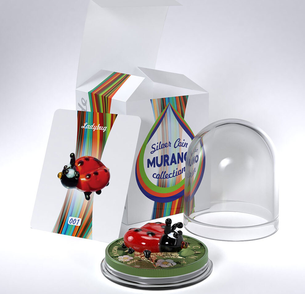 5 Dollars LADYBUG Murano Glass Maple Leaf 1 Oz Silver Coin 5$ Canada ...