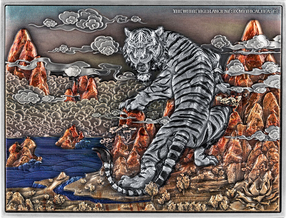 WHITE TIGER 2 Oz Silver Coin 10000 Francs Chad 2022 Antique Finish | MA ...