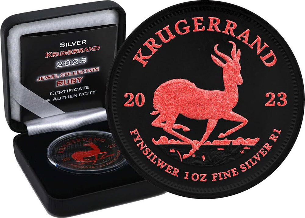 5 Dollars KRUGERRAND Ruby Finish 1 Oz Silver Coin 1 Rand South Africa ...
