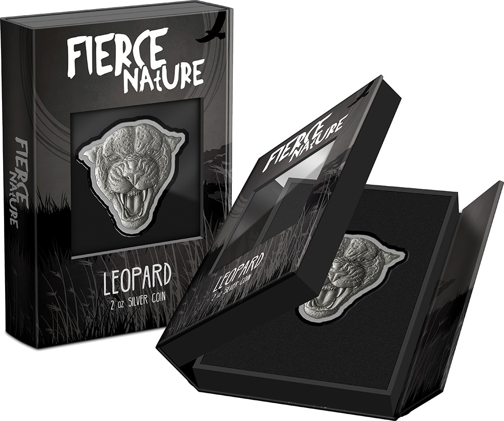 5 Dollars LEOPARD Fierce Nature 2 Oz Silver Coin 5$ Niue 2023 Antique ...