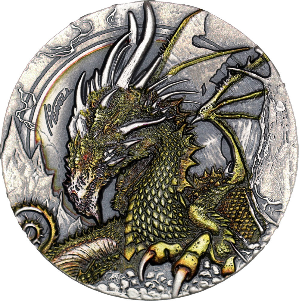 2 Dollars FIRE DRAKE Silver Coin 2$ Niue 2023 Antique Finish | MA-Shops