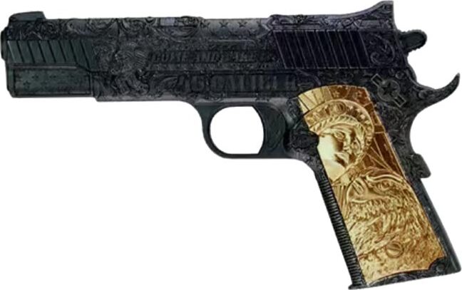 45 CALIBER PISTOL HANDGUN Black and Gold 2 Oz Silver Coin 10000 Francs ...