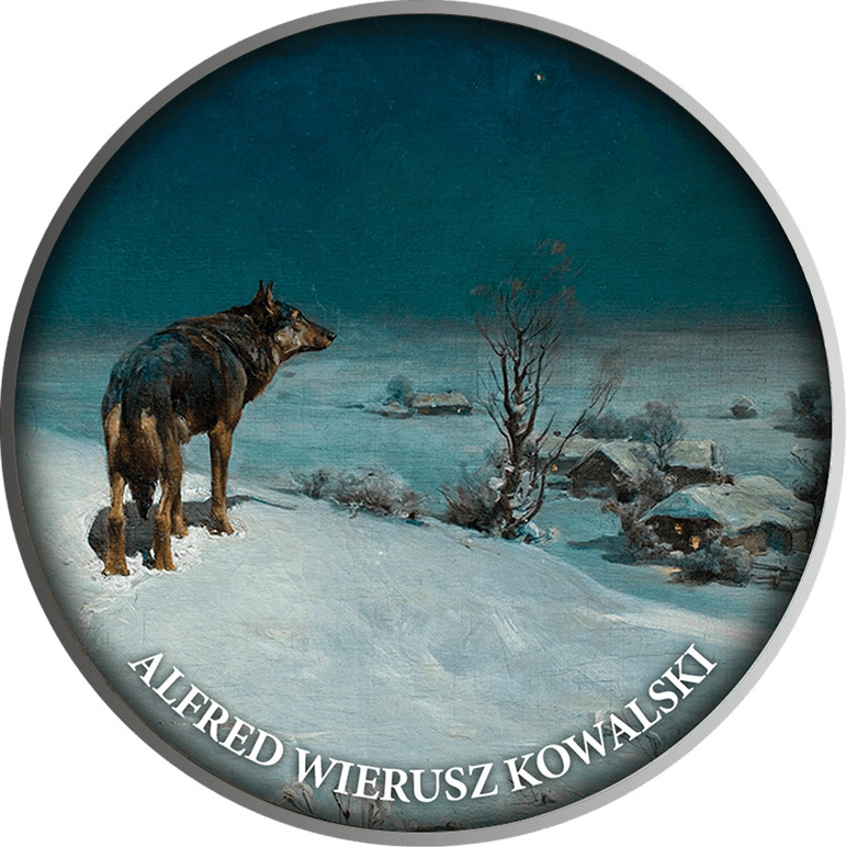 WOLF by Alfred Wierusz Kowalski Pride of Polish Painting Silver Coin ...