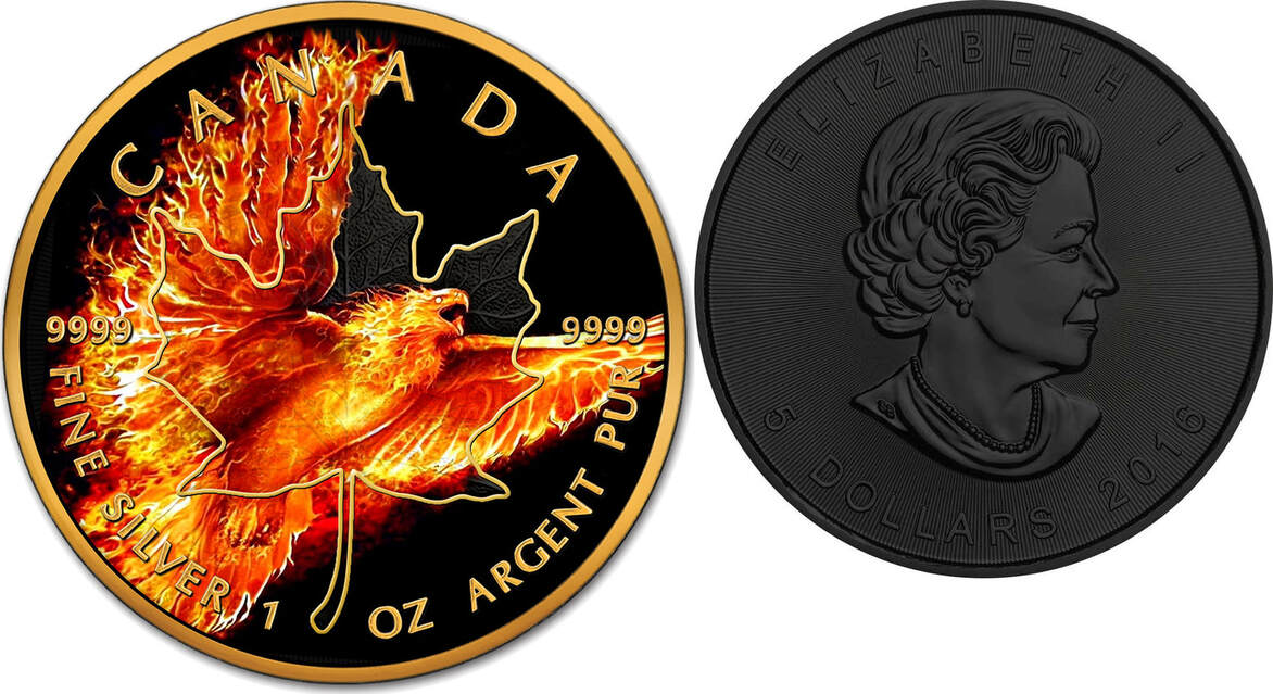 5 Dollars MAPLE LEAF Burning Eagle Fire 1 Oz Silver Coin 5$ Canada 2016 ...