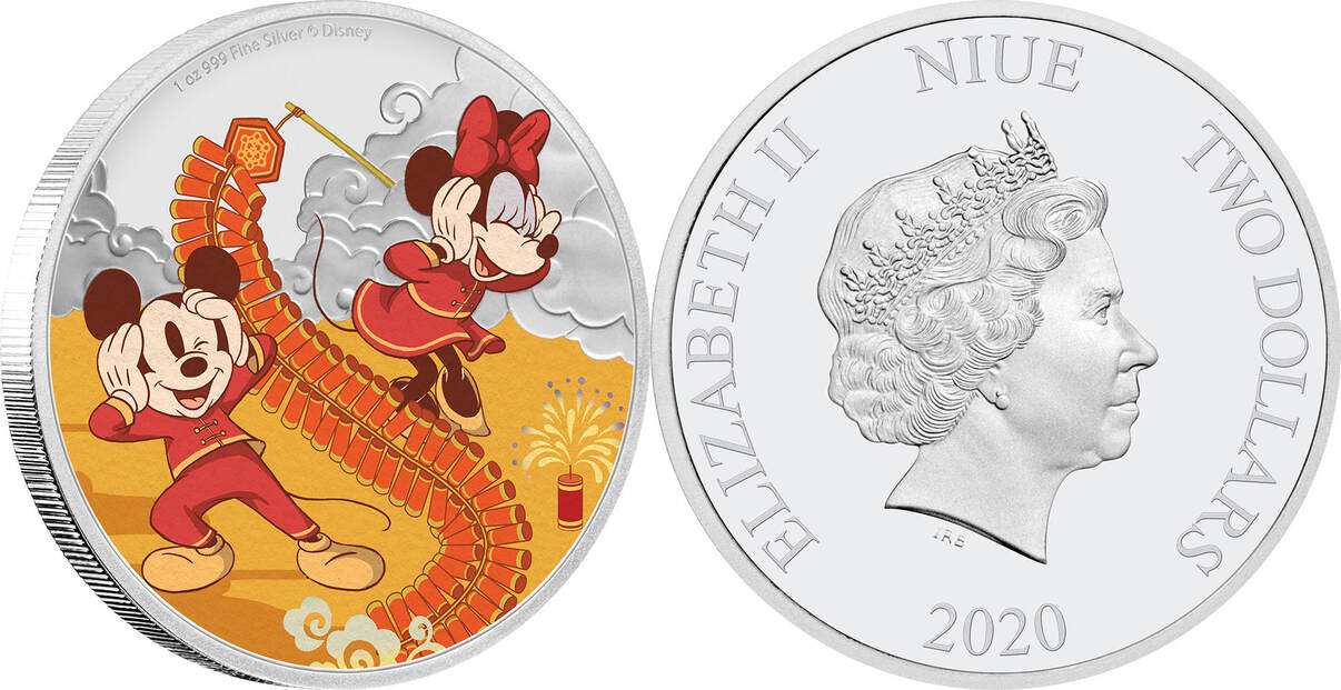 2 Dollars PROSPERITY Mickey Minnie Year of the Mouse Disney 1 Oz Silver ...