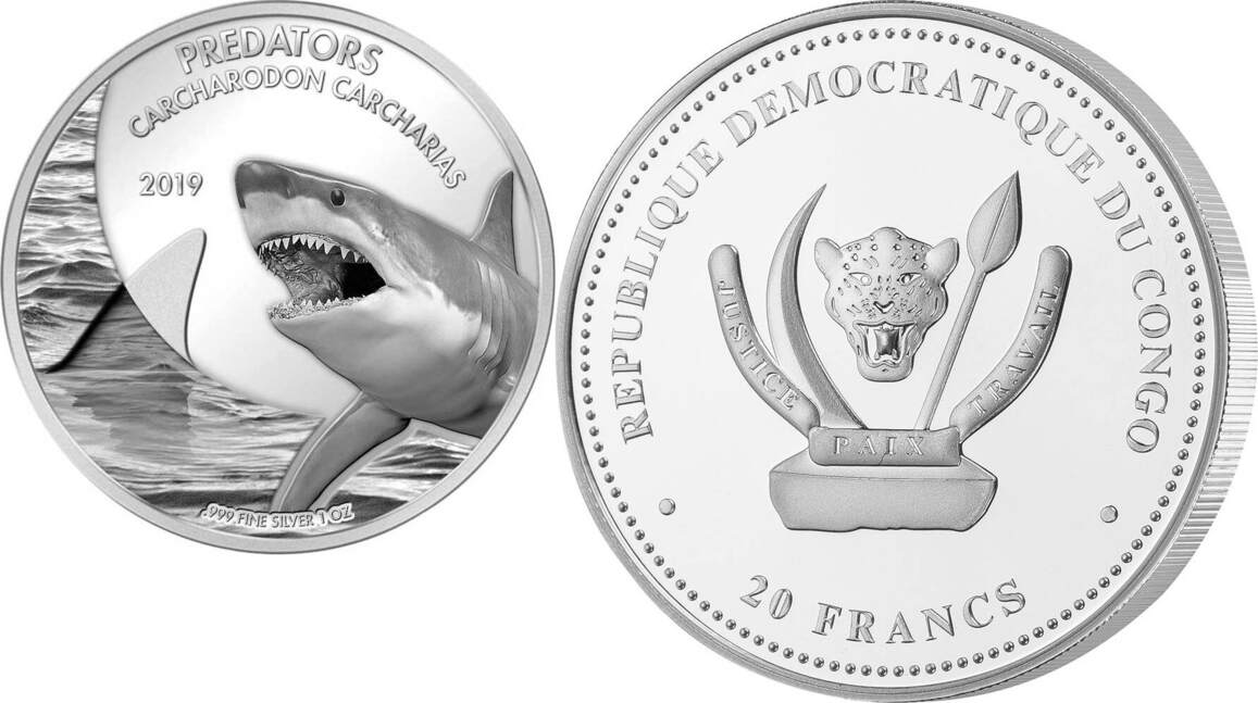 Congo Democratic Republic CARCHARODON CARCHARIAS Shark Predators 1 Oz ...