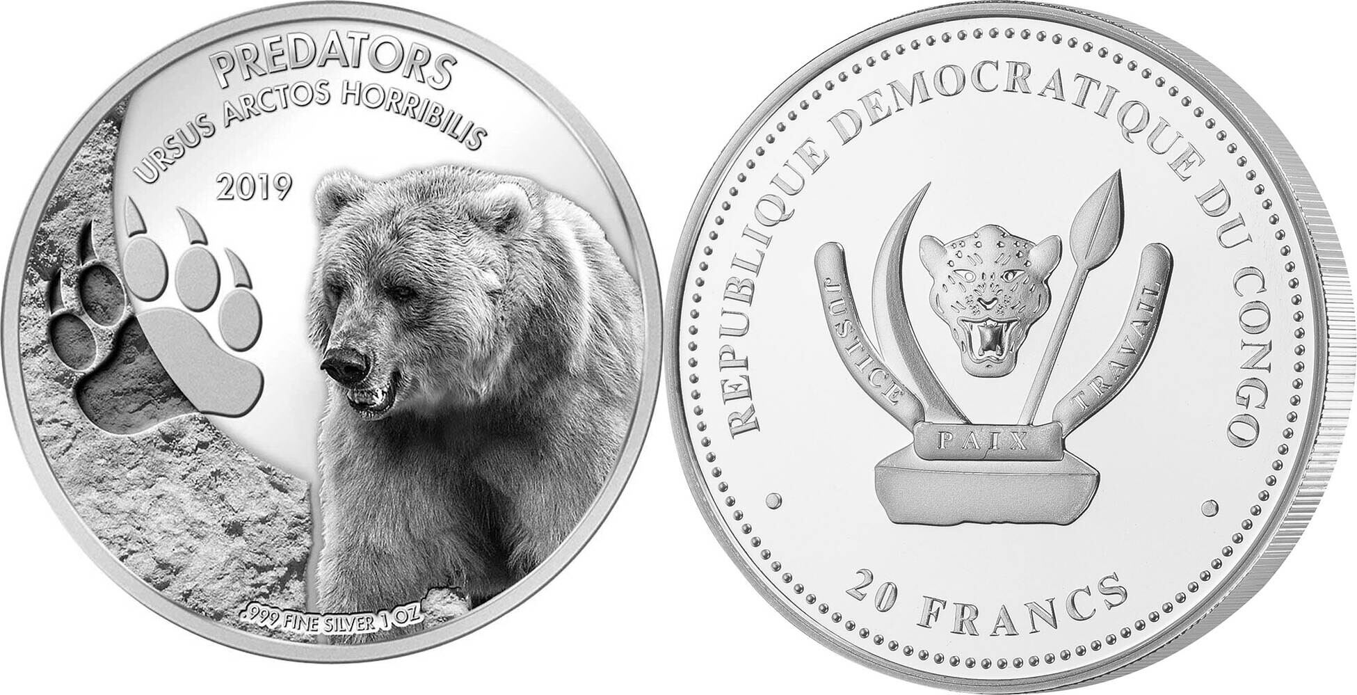 Congo Democratic Republic URSUS ARCTOS HORRIBILIS Bear Predators 1 Oz ...