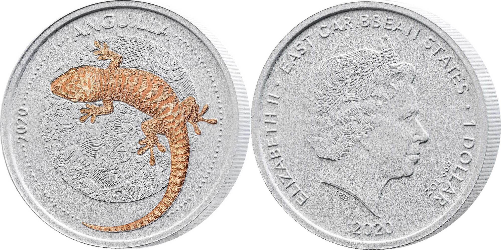 1 Dollar GECKO Ceco Ceramic 1 Oz Silver Coin 1$ Anguilla 2020 BU ...