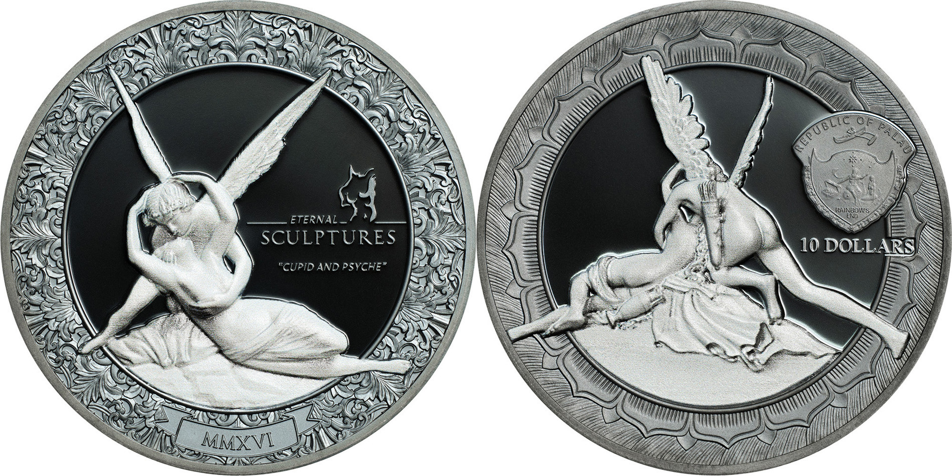10 Dollars CUPID AND PSYCHE Eternal Sculptures Canova 2 Oz Silver Coin ...