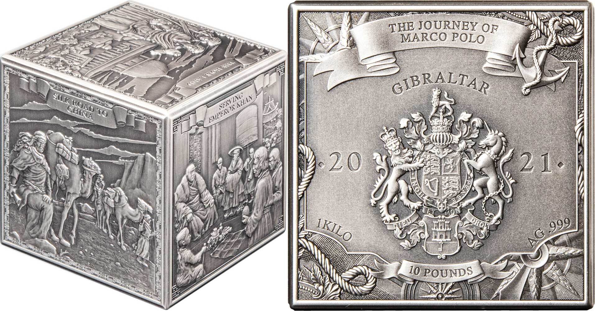 JOURNEY OF MARCO POLO Cube 1 Kg Kilo Silver Coin 10 Pounds Gibraltar ...