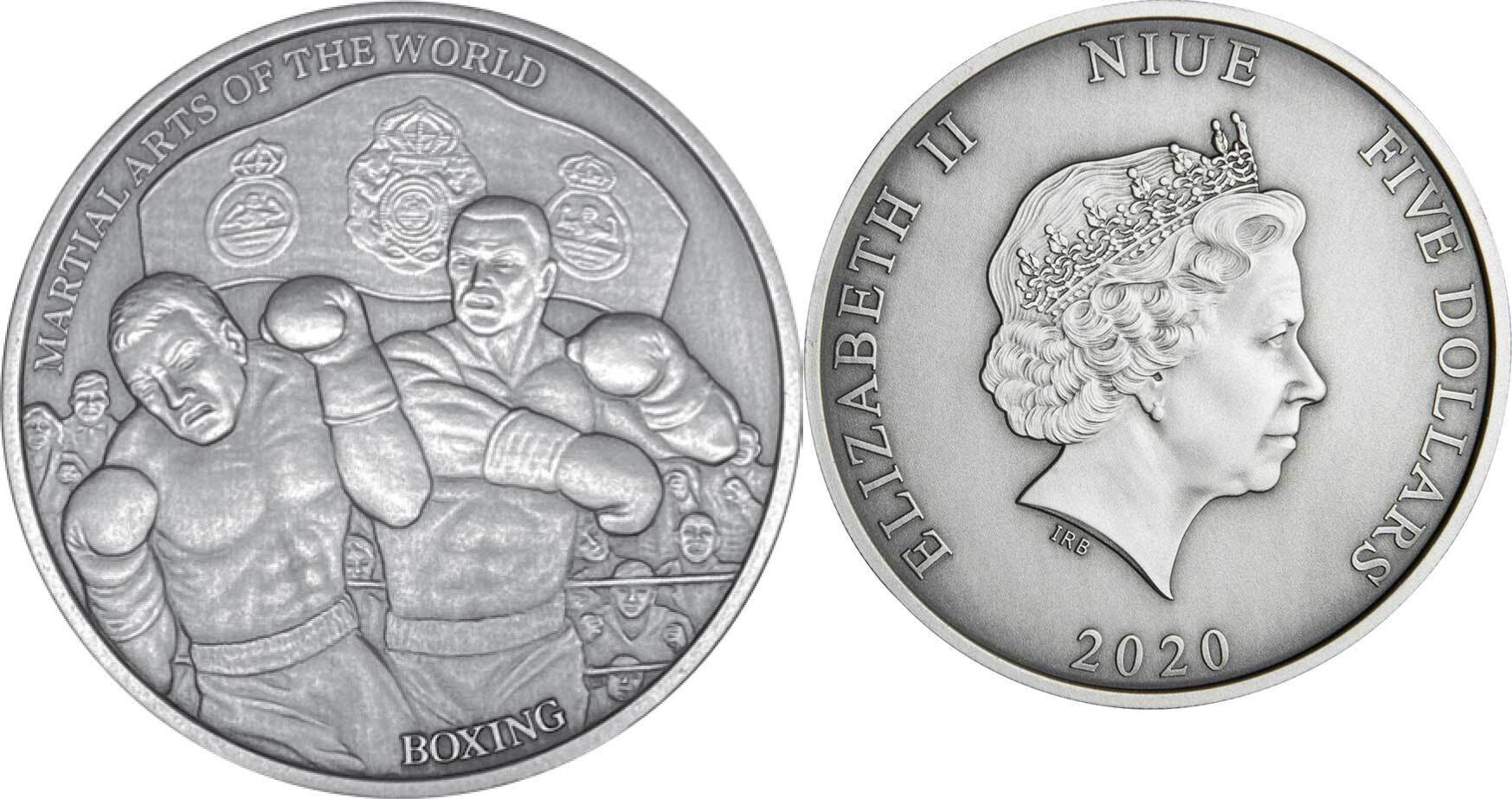 5 Dollars BOXING Martial Arts of the World 2 Oz Silver Coin 5$ Niue ...