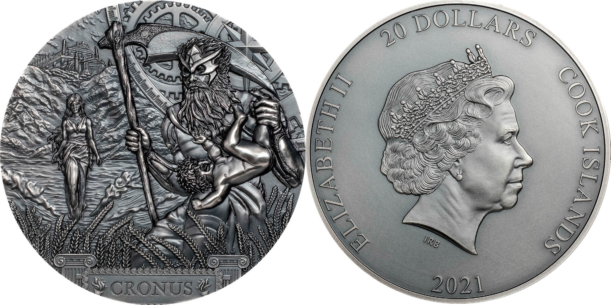 20 Dollars CRONUS Titans 3 Oz Silver Coin 20$ Cook Islands 2021 Antique ...