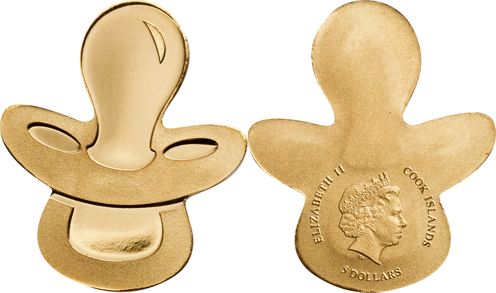 5 Dollars GOLDEN DUMMY PACIFIER Gold Coin 5$ Cook Islands 2021 Silk ...