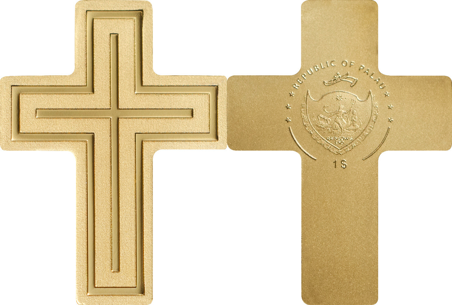 1 Dollar CROSS Gold Coin 1$ Palau 2021 Silk Finish | MA-Shops