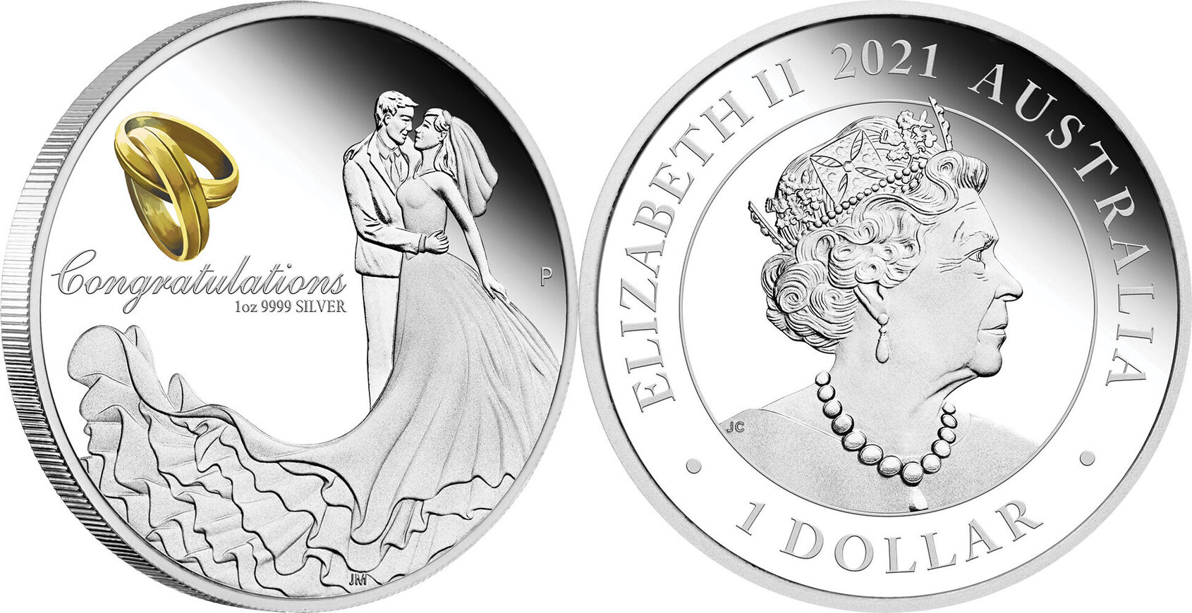 1 Dollar WEDDING COIN Love 1 Oz Silver Coin 1$ Australia 2021 PP | MA-Shops