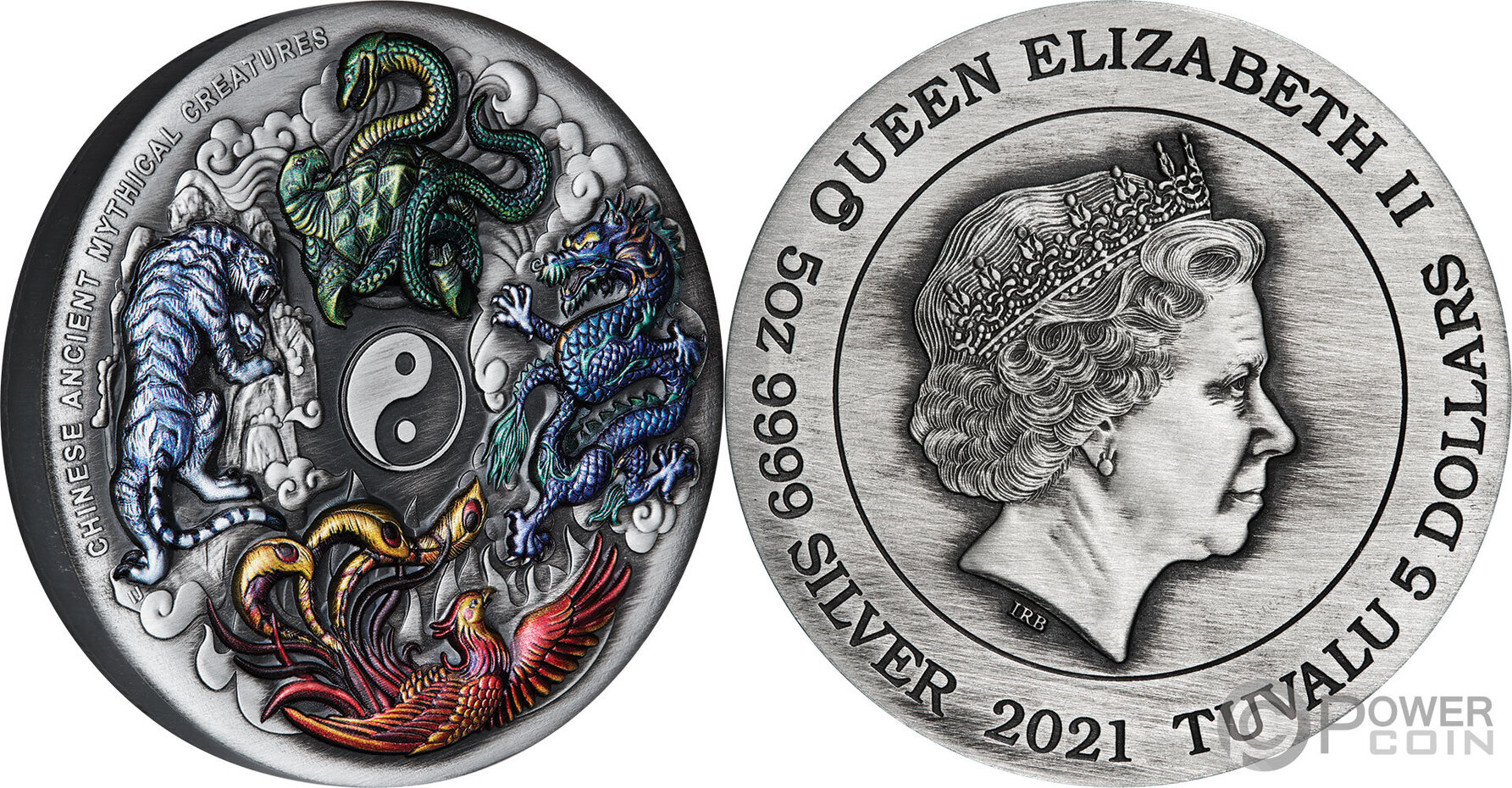 5 Dollars CHINESE ANCIENT Mythical Creatures 5 Oz Silver Coin 5$ Tuvalu ...