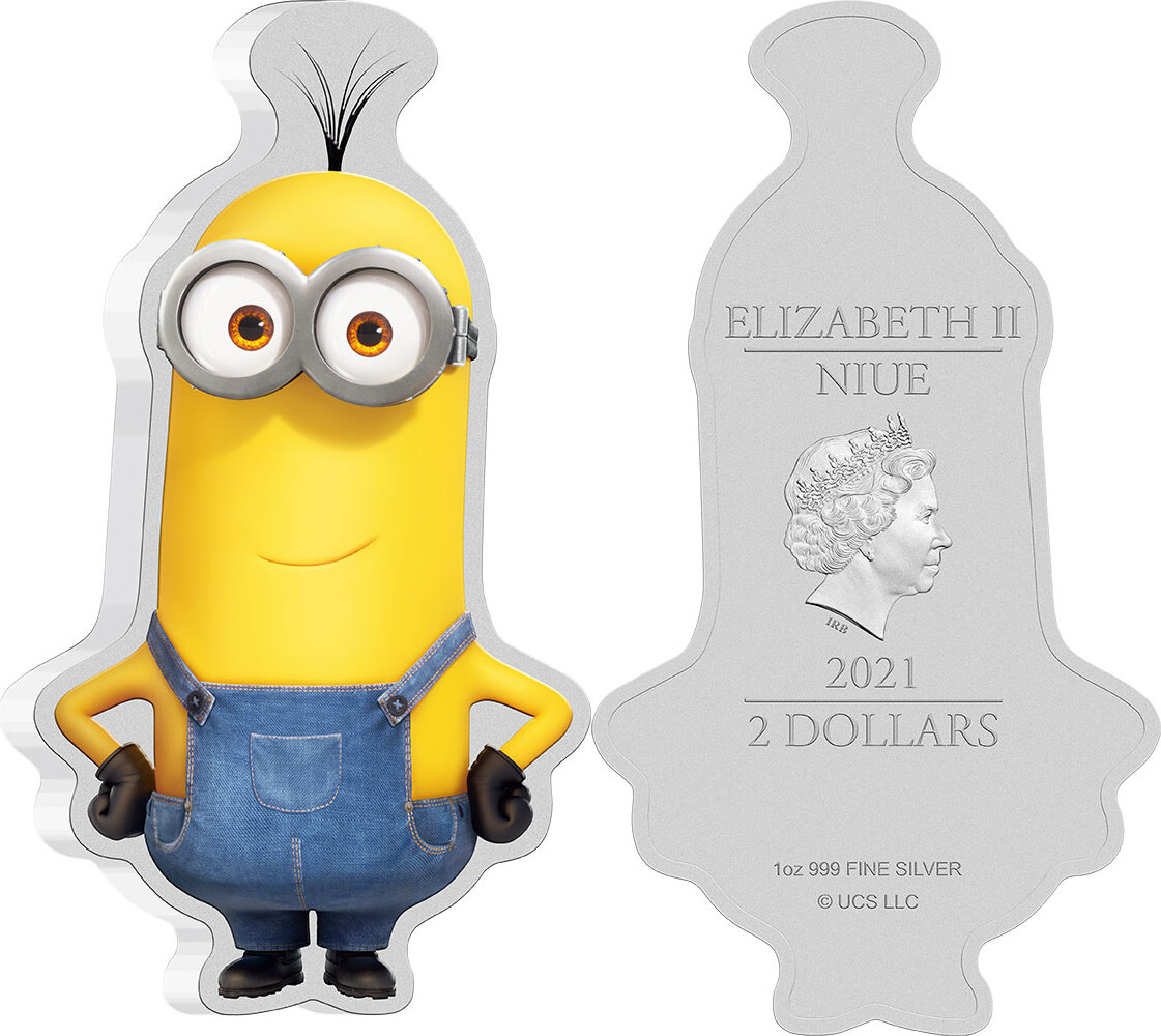 2 Dollars KEVIN Shape Minion 1 Oz Silver Coin 2$ Niue 2021 PP | MA-Shops