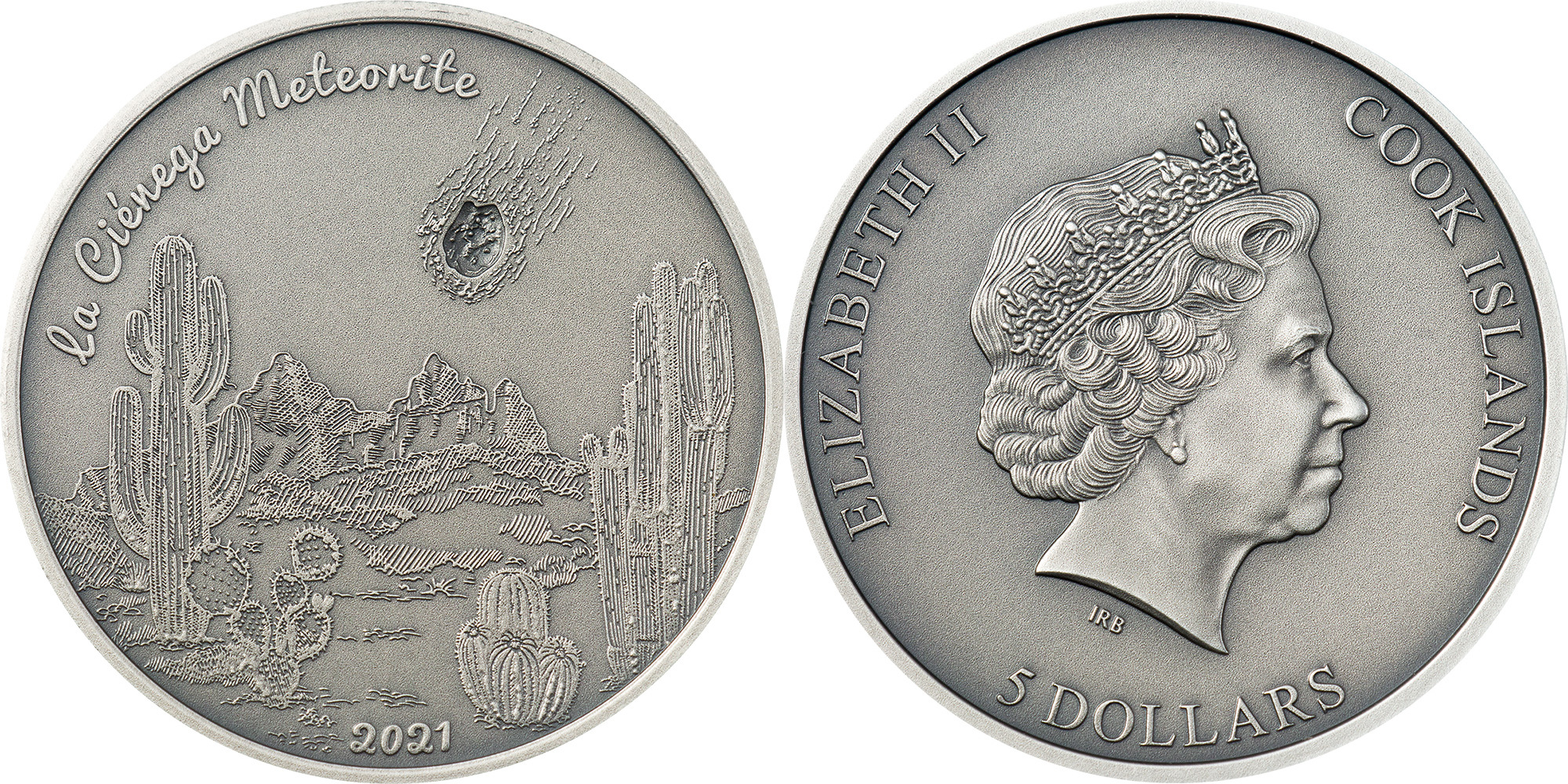 5 Dollars LA CIÉNEGA Meteorite Impacts 1 Oz Silver Coin 5$ Cook Islands ...