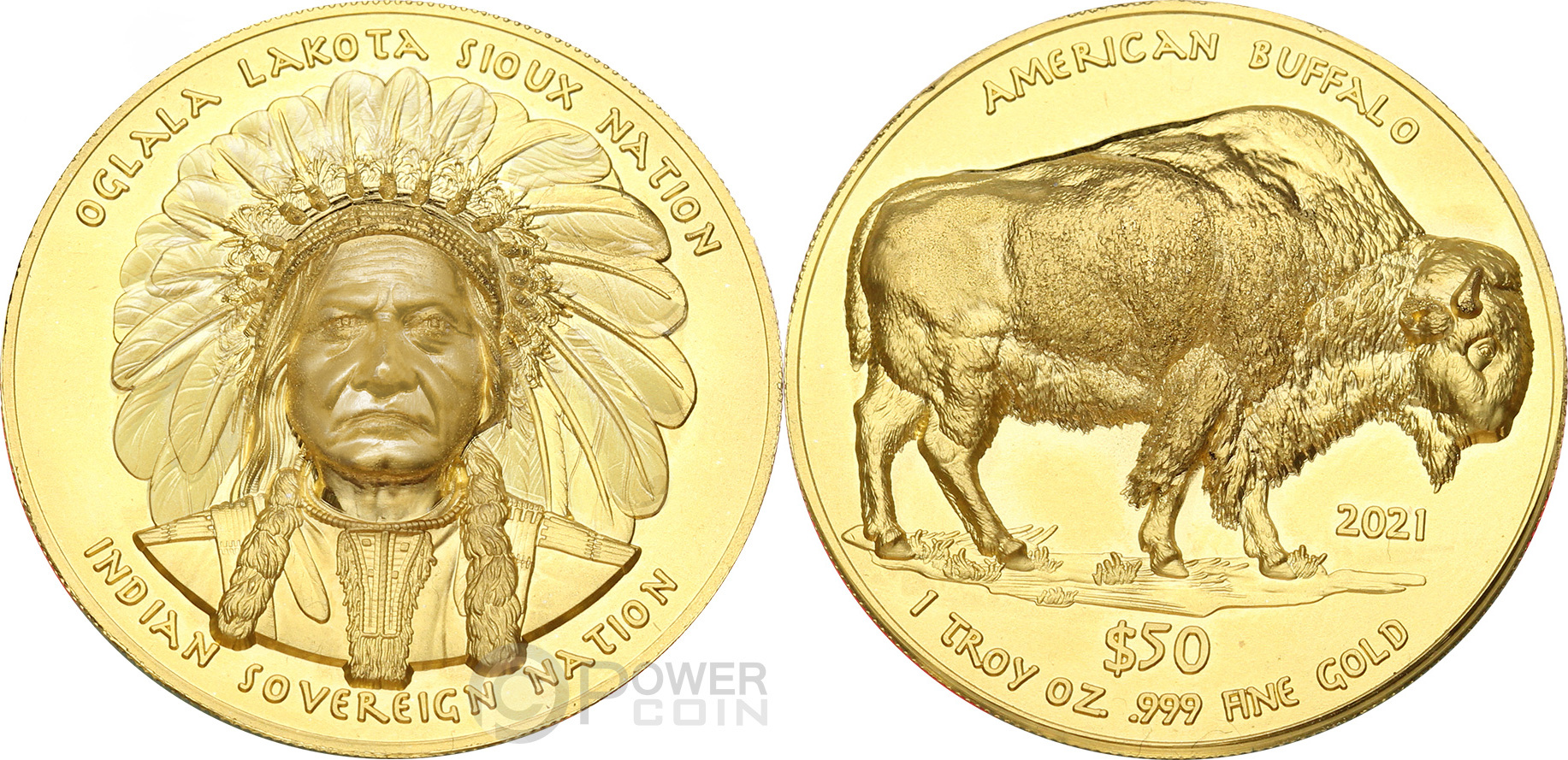 United States 50 Dollars SITTING BULL 1 Oz Gold Coin 50$ Sioux Nation ...