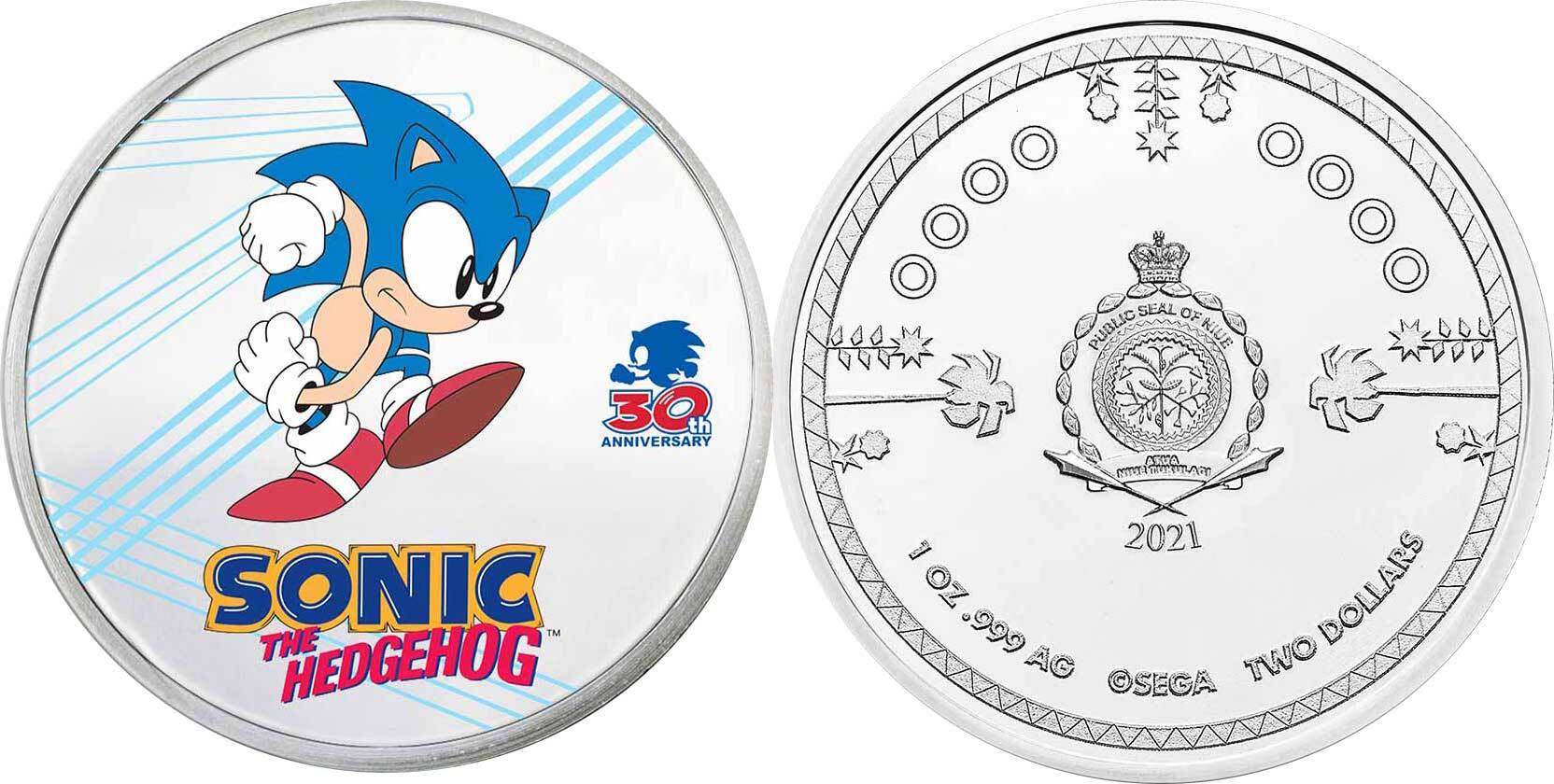 2 Dollars HEDGEHOG Sonic Colorized 30th Anniversary 1 Oz Silver Coin 2 ...