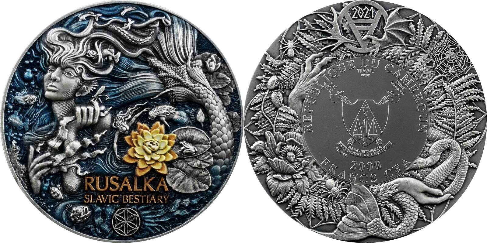 RUSALKA Slavic Bestiary 3 Oz Silver Coin 2000 Francs Cameroon 2021 ...
