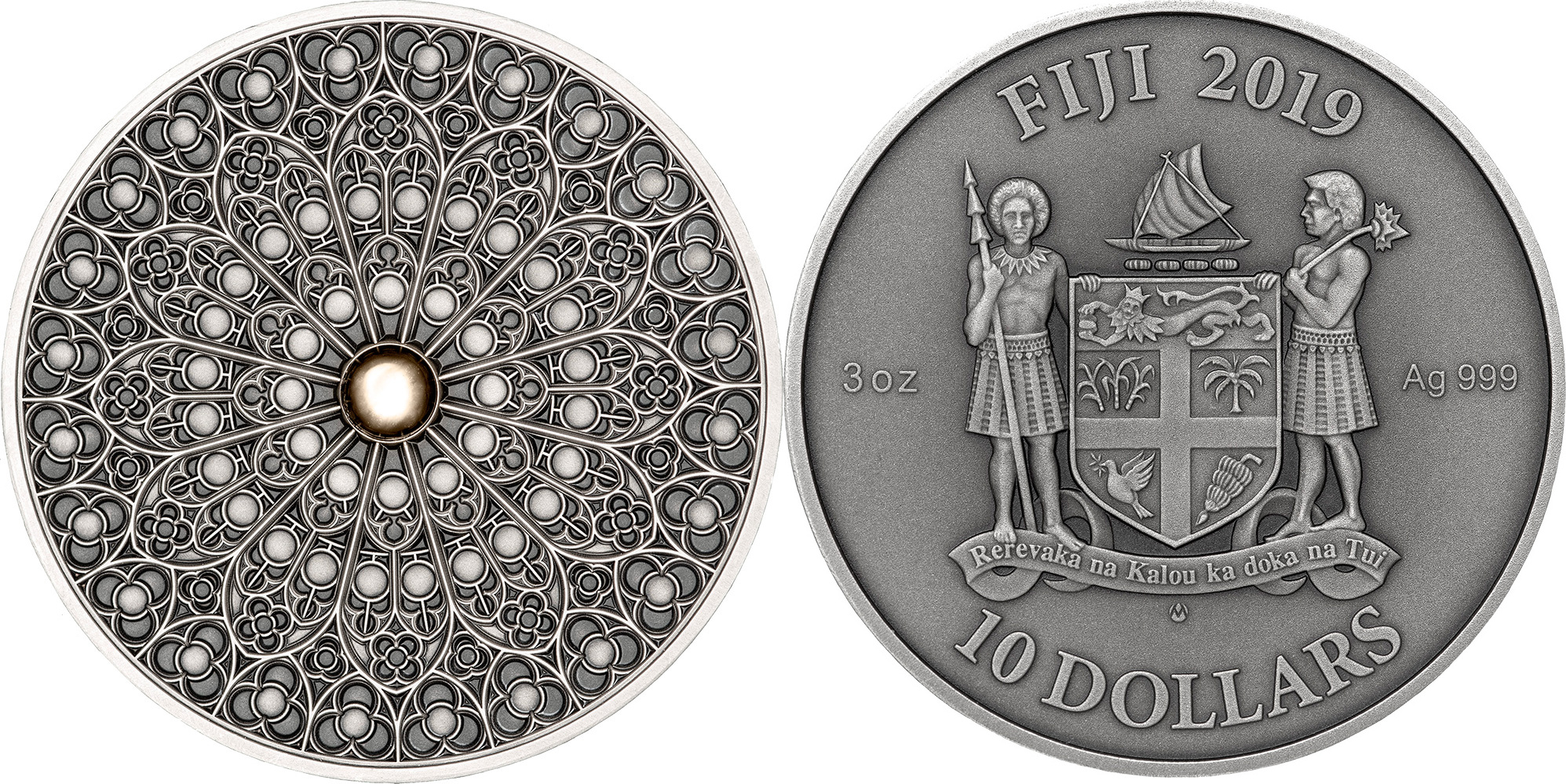 10 Dollars GOTHIC Mandala Art 3 Oz Silver Coin 10$ Fiji 2019 Antique ...