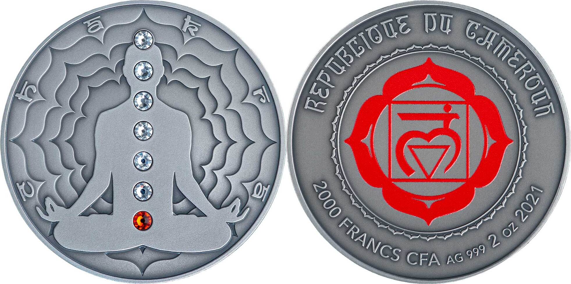 MULADHARA Chakra 2 Oz Silver Coin 2000 Francs Cameroon 2021 Antique ...