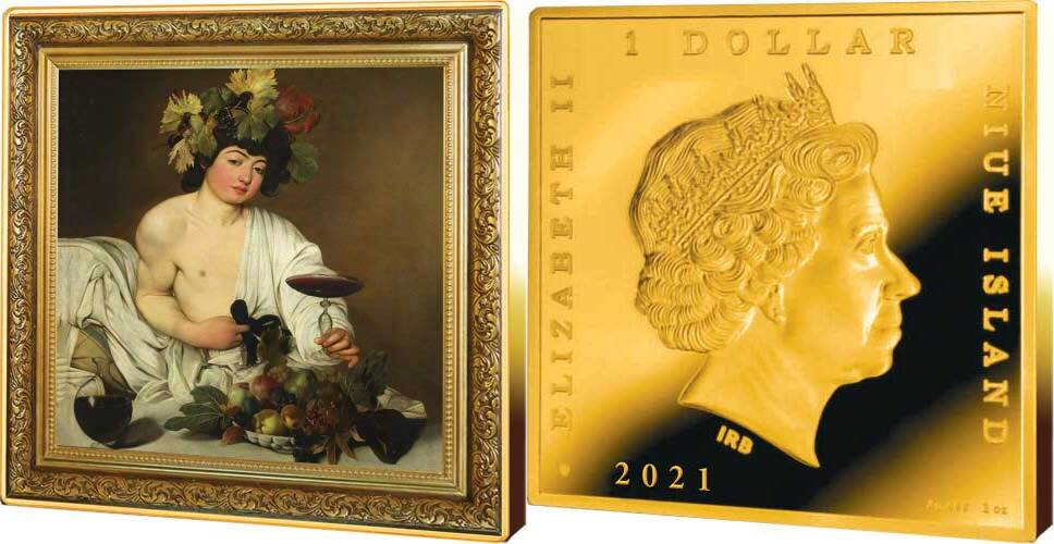 1 Dollar BACCHUS Caravaggio 450th Anniversary 1 Oz Silver Coin 1$ Niue ...
