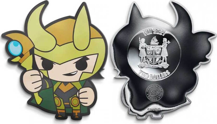 2 Dollars LOKI Marvel Mini Hero Shaped 1 Oz Silver Coin 2$ Fiji 2021 PP ...