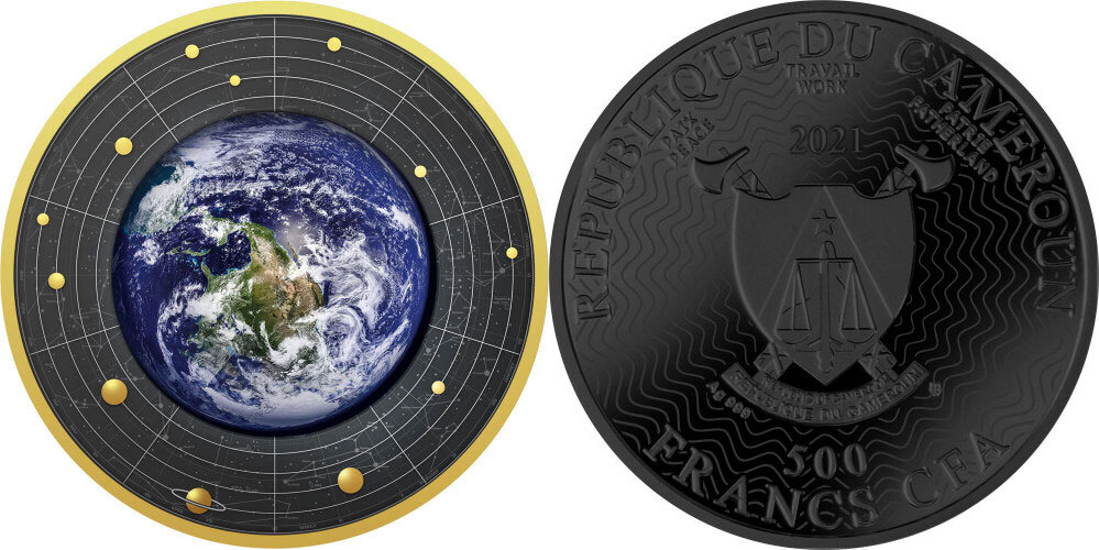 EARTH Solar System Silver Coin 500 Francs CFA Cameroon 2021 PP | MA-Shops