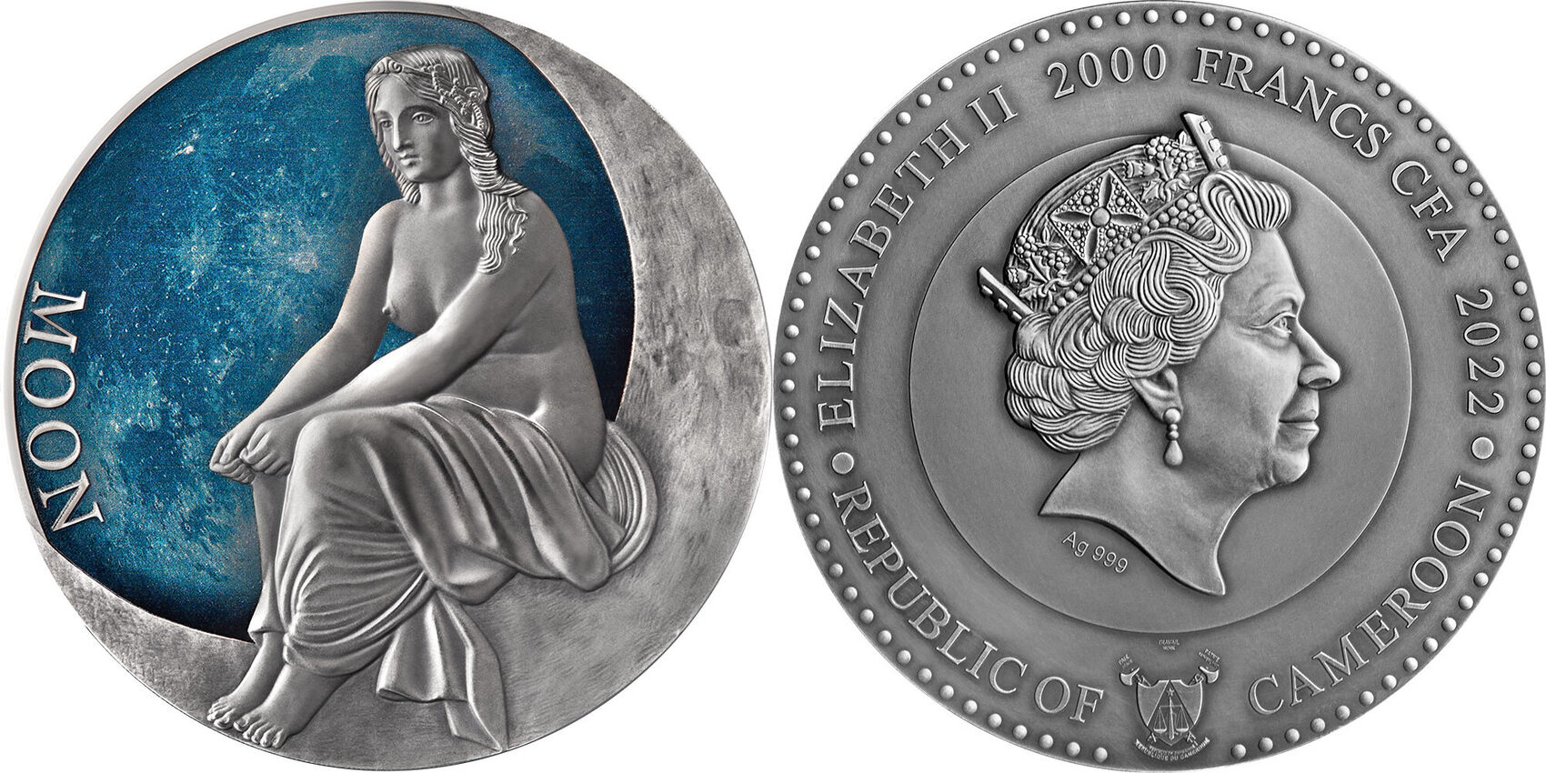 MOON Planets and Gods 2 Oz Silver Coin 2000 Francs Cameroon 2022 ...