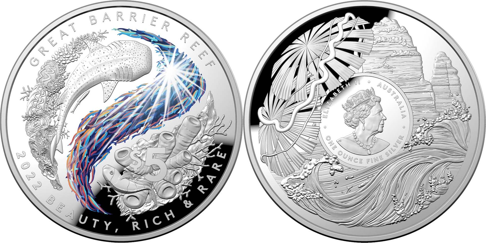 1 Dollar GREAT BARRIER REEF Beauty Rich and Rare 1 Oz Silver Coin 5 ...