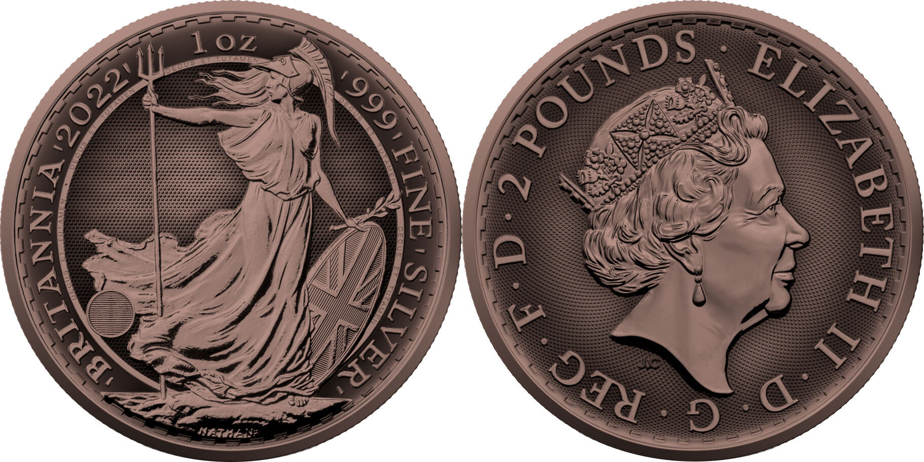 BRITANNIA Antique Copper 1 Oz Silver Coin 2 Pounds United Kingdom 2022 ...