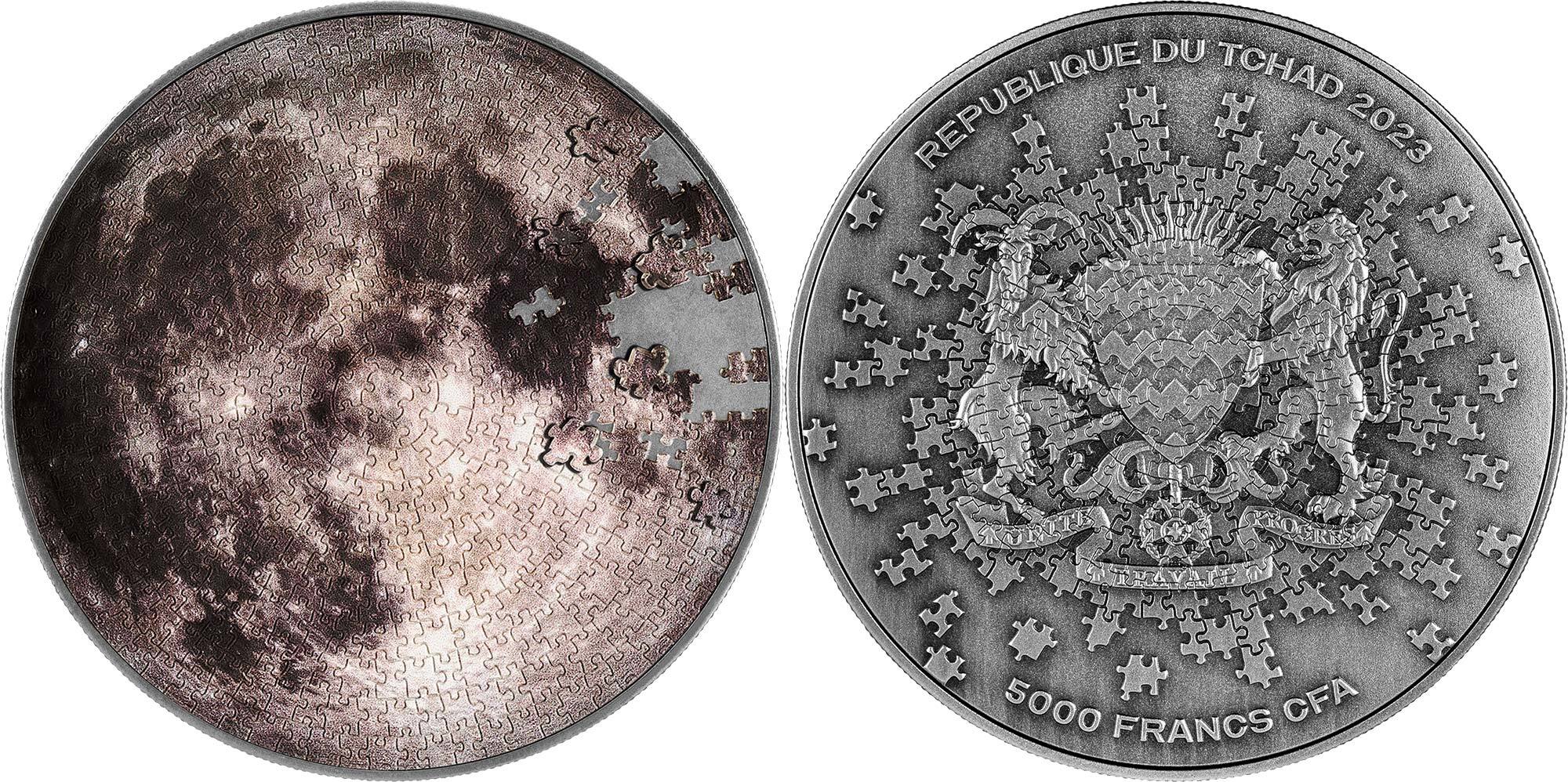 MOON PUZZLE 1 Oz Silver Coin 5000 Francs Chad 2023 Antique Finish | MA ...