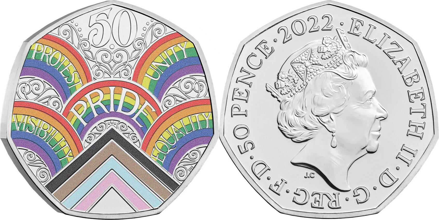 PRIDE 50th Anniversary Basemetal Coin 50 Pence United Kingdom 2022 BU ...