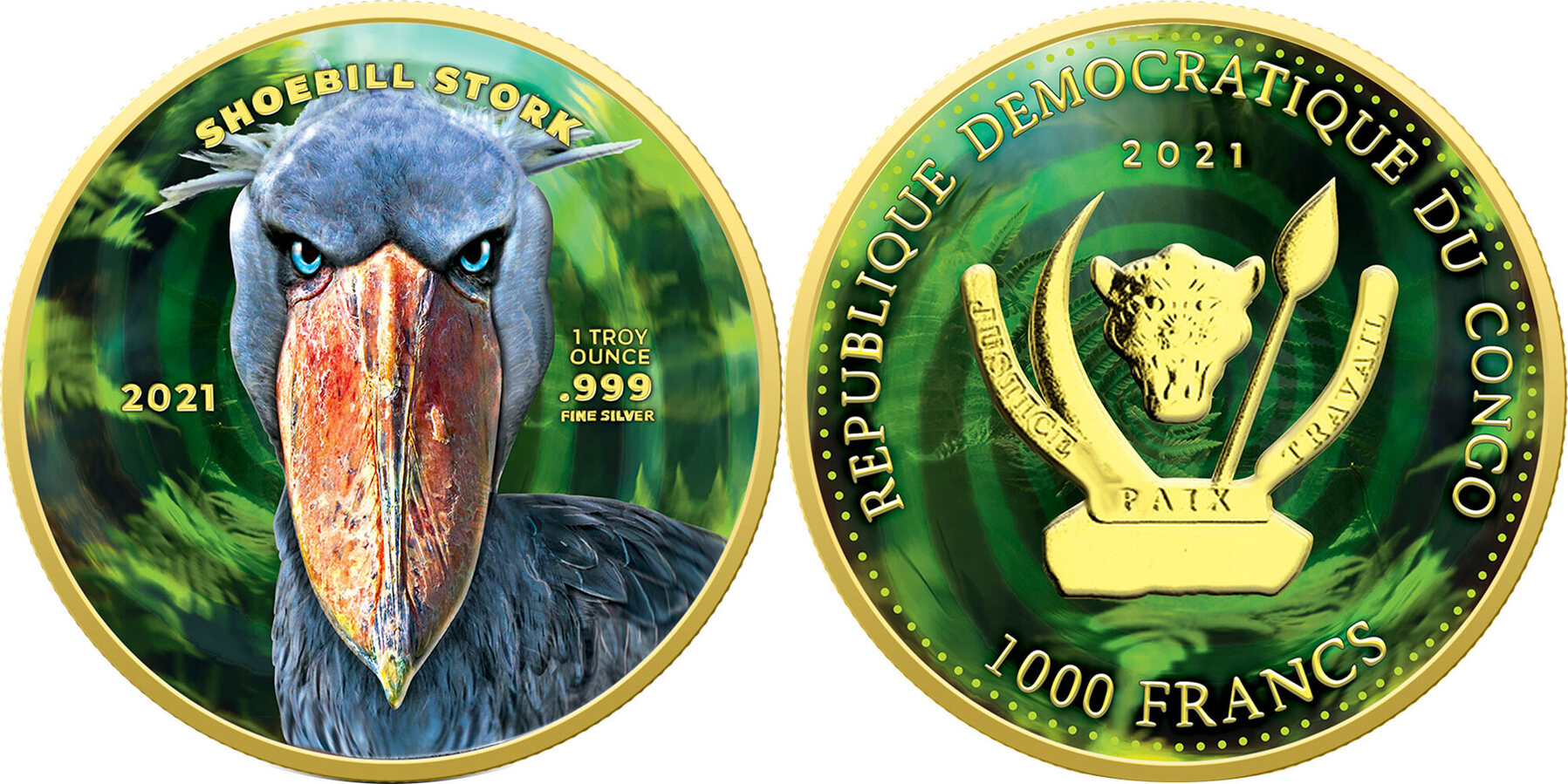 Republic of Congo SHOEBILL STORK Hypnotic Edition 1 Oz Silver Coin 1000 ...