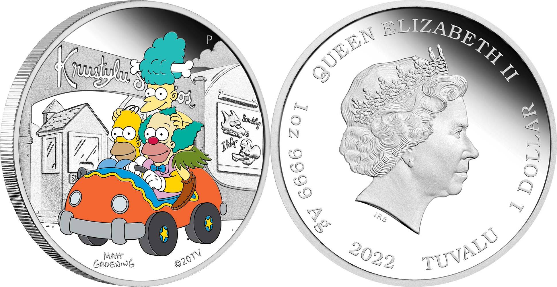 1 Dollar KRUSTYLU STUDIOS Simpsons 1 Oz Silver Coin 1$ Tuvalu 2022 PP ...