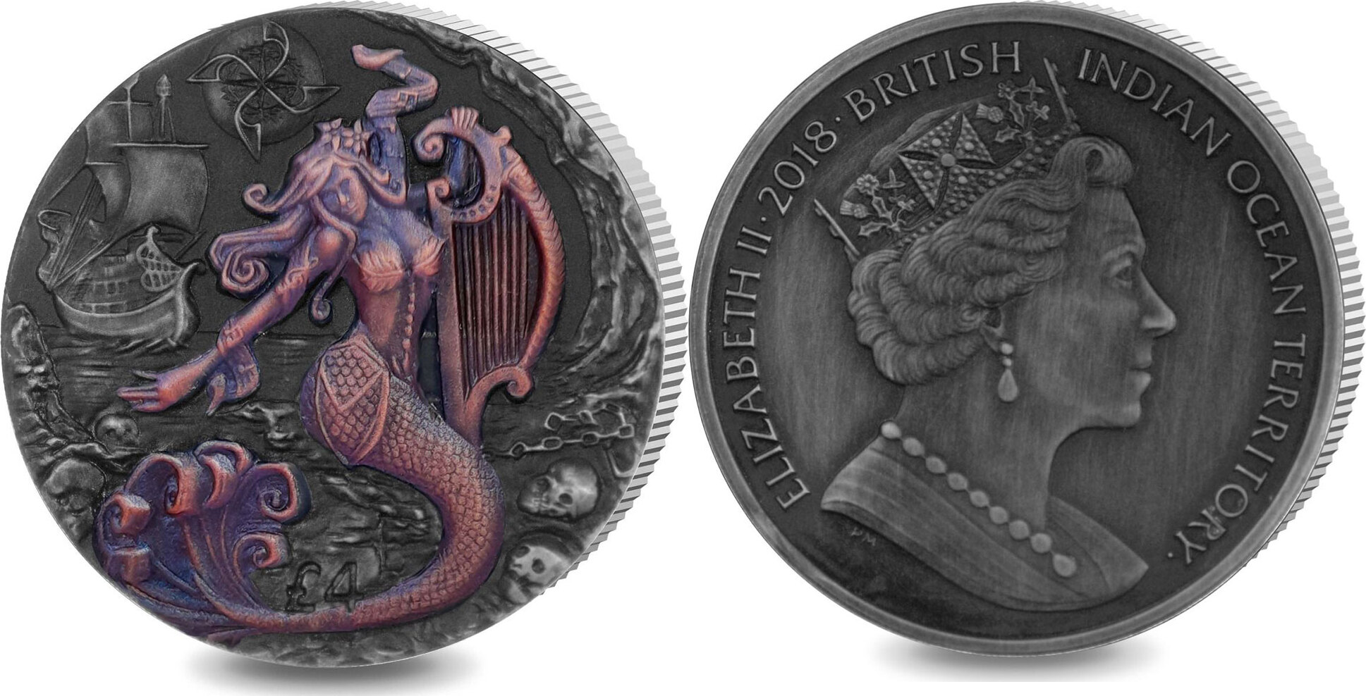 SIREN Mythical Creatures Iridescent 2 Oz Siver Coin 4 Pounds British ...