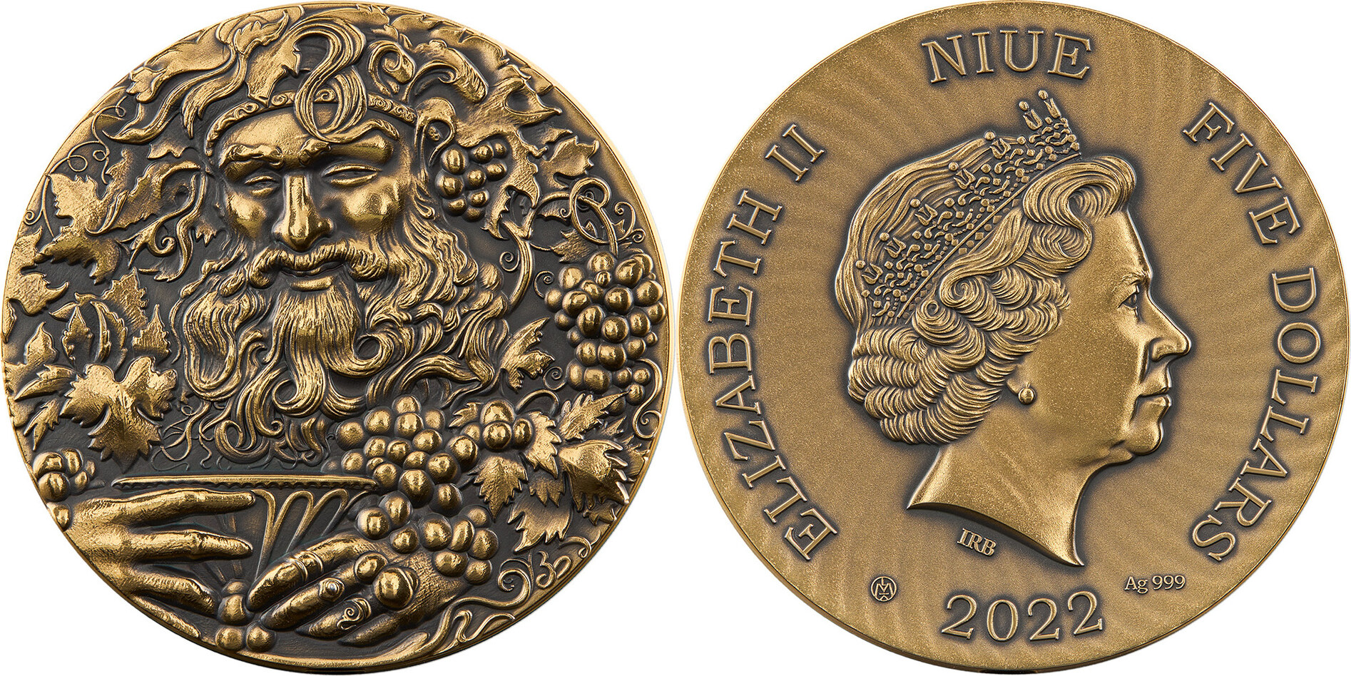 5 Dollars BACCHUS Twelve Olympians 2 Oz Silver Coin 5$ Niue 2022 ...