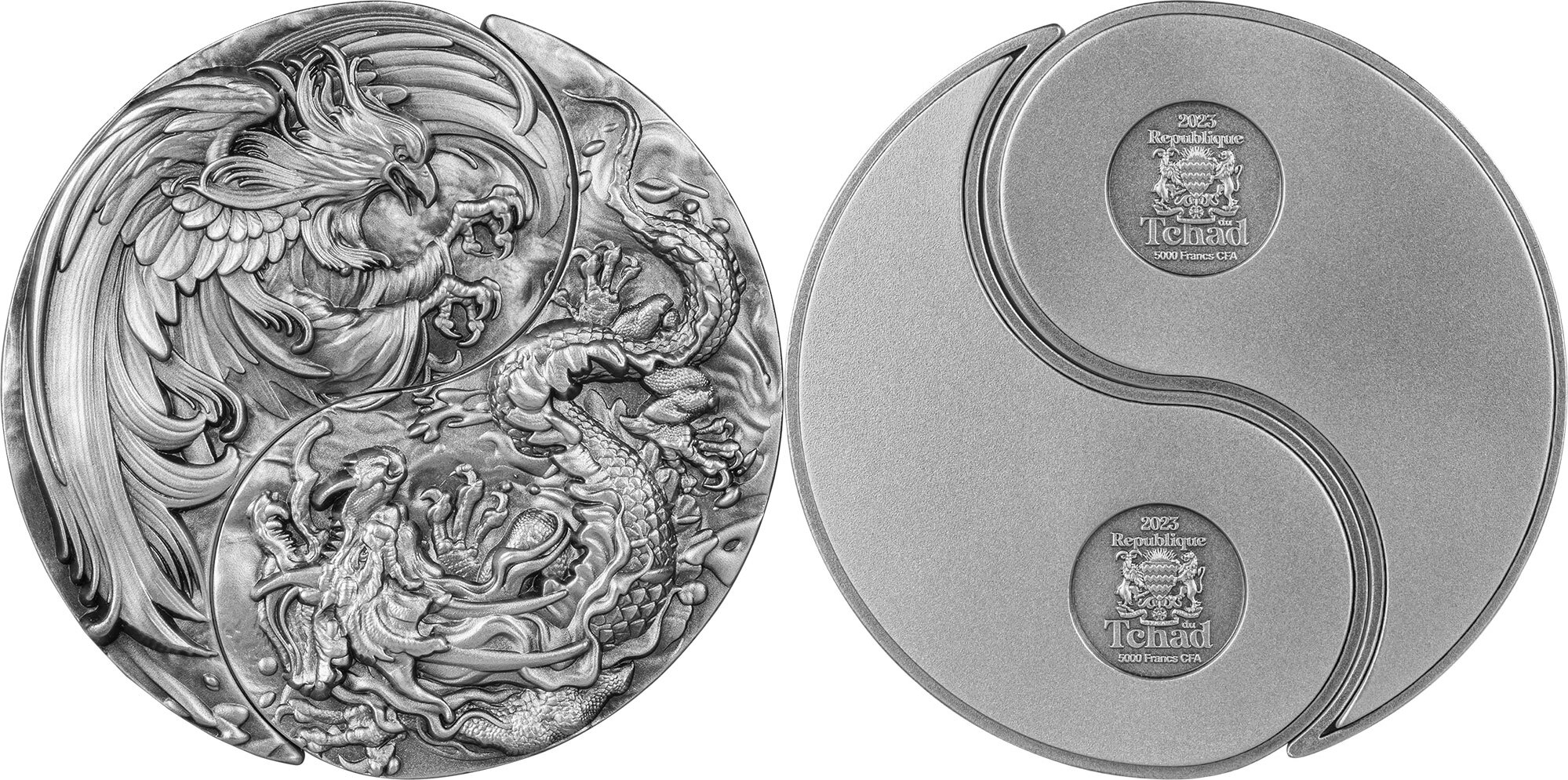 YIN YANG DRAGON AND PHOENIX Set 2 x 1 Oz Silver Coin 5000 Francs Chad ...