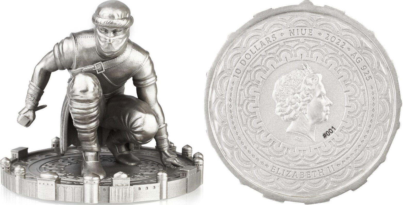 10 Dollars NIZARIS Assassins Statue 5 Oz Silver Coin 10$ Niue 2022 ...
