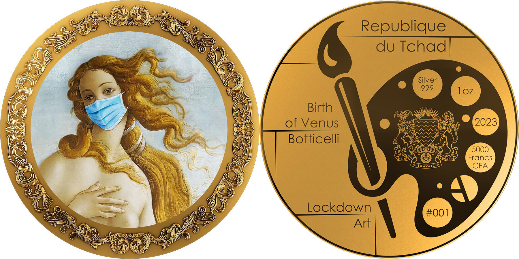 BIRTH OF VENUS Lockdown Art Botticelli 1 Oz Silver Coin 5000 Francs ...