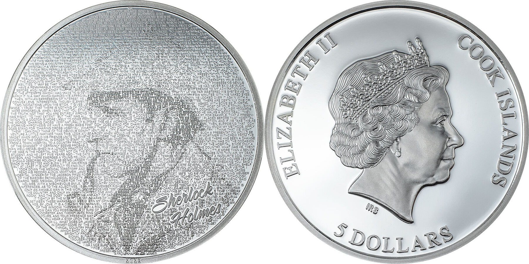 5 Dollars SHERLOCK Typefaces 1 Oz Silver Coin 5$ Cook Islands 2023 PP ...