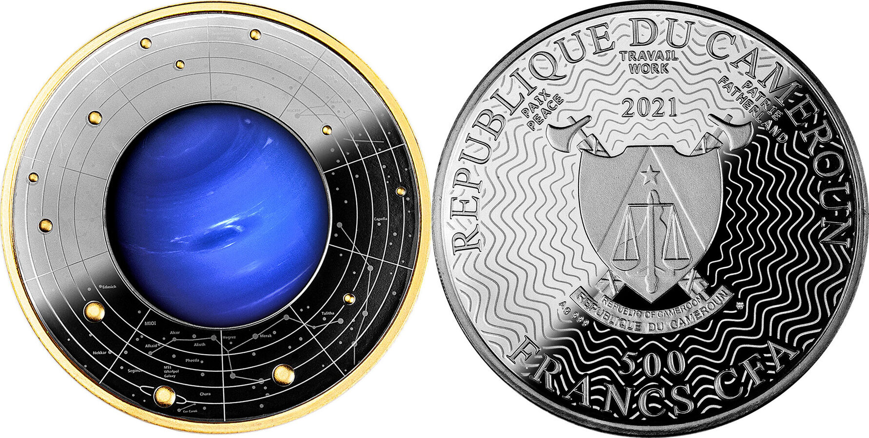 NEPTUNE Planet Solar System Silver Coin 500 Francs CFA Cameroon 2021 PP ...