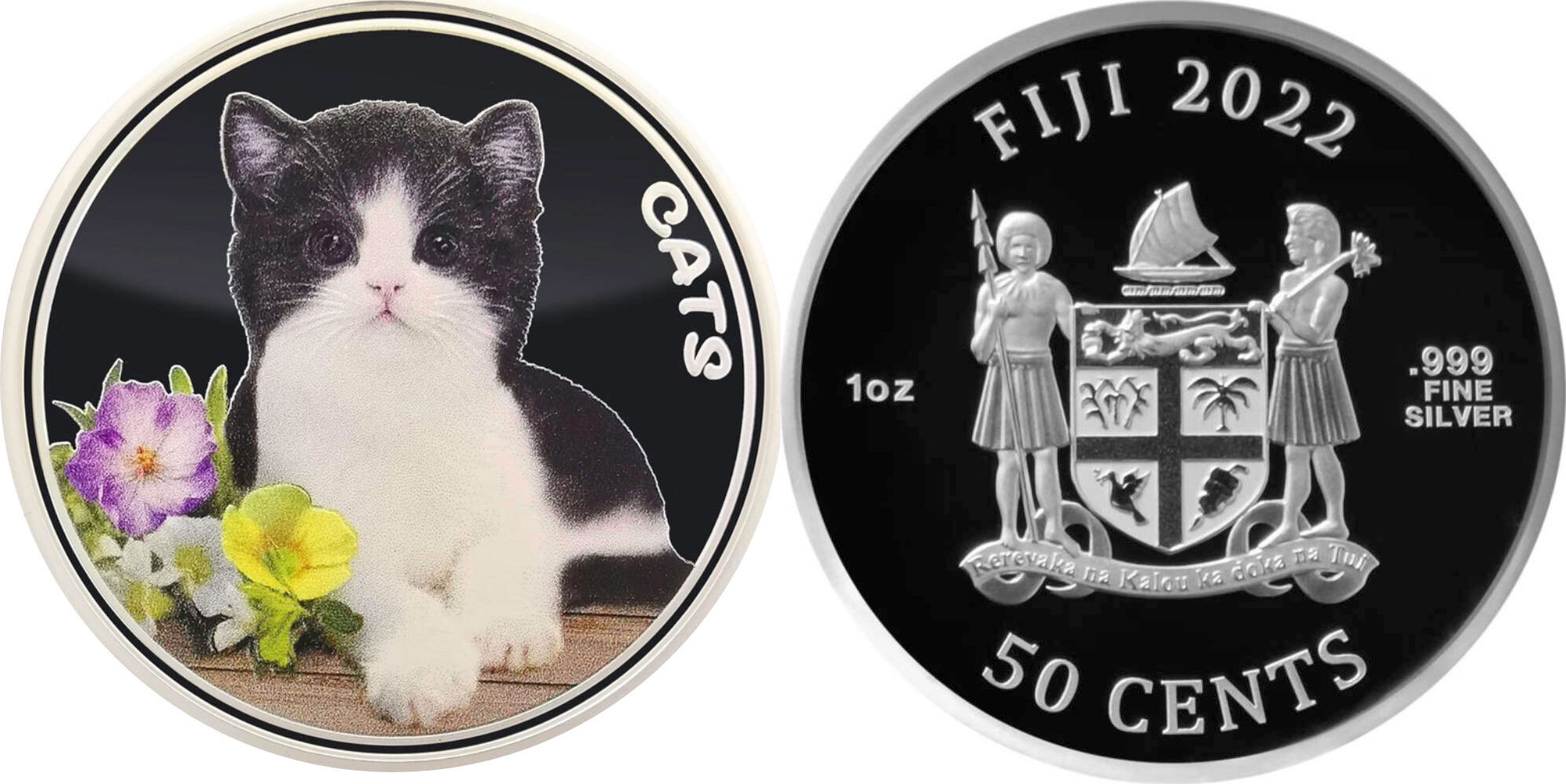 CATS Flowers 1 Oz Silver Coin 50 Cents Fiji 2022 BU-Brilliant unz | MA ...