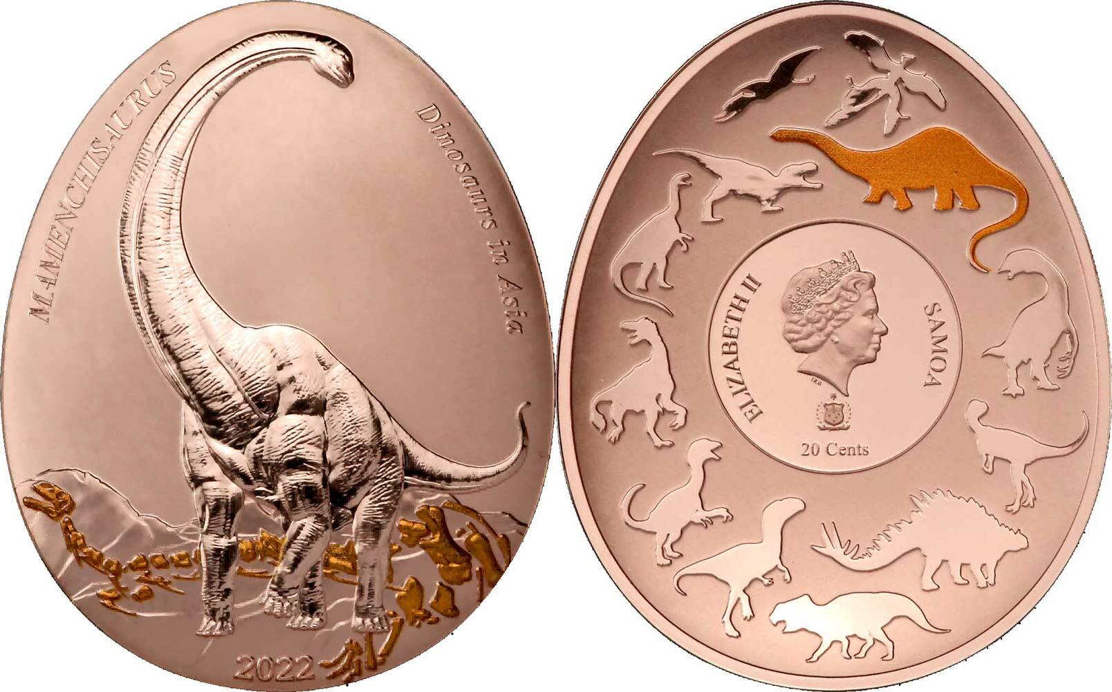 20 Cents MAMENCHISAURUS Dinosaurs in Asia Copper Coin 20 Cent Samoa ...