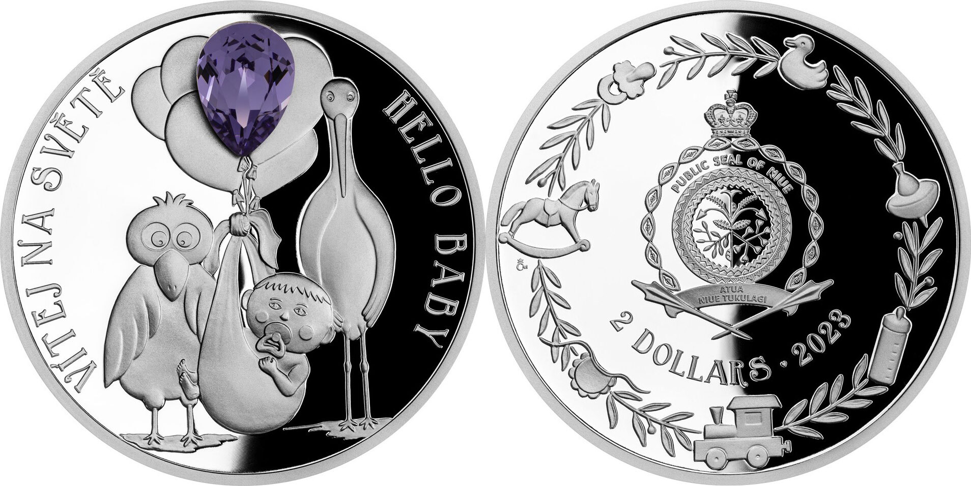 2 Dollars HELLO BABY Crystal Coin 1 Oz Silver Coin 2$ Niue 2023 PP | MA ...