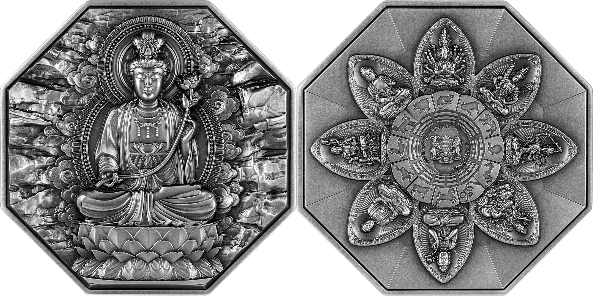 MAHASTHAMAPRAPTA Buddhism 5 Oz Silver Coin 25000 Francs Chad 2023 ...